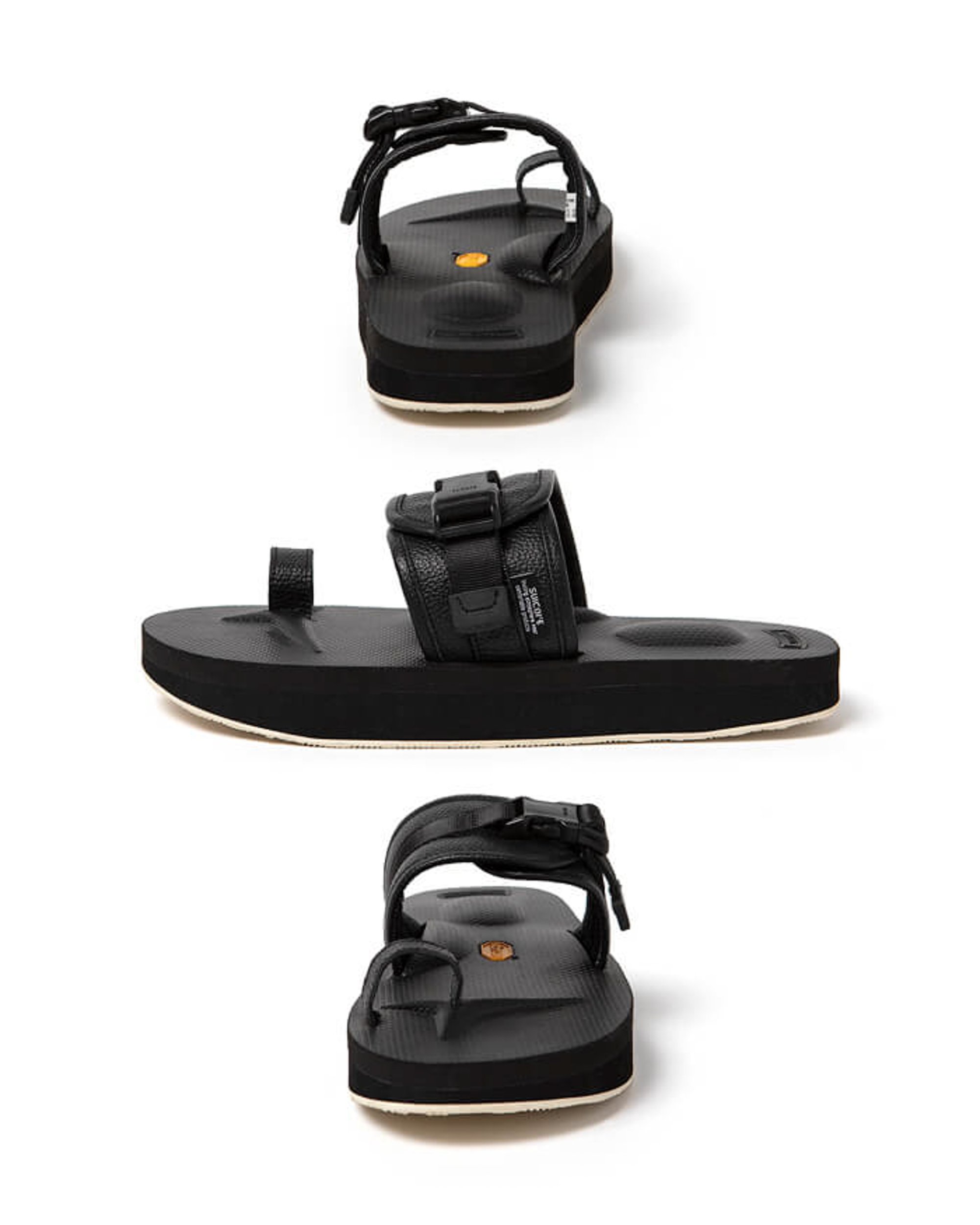 ノンネイティブとスイコックがコラボ、シボ革のオールブラックサンダルを発売